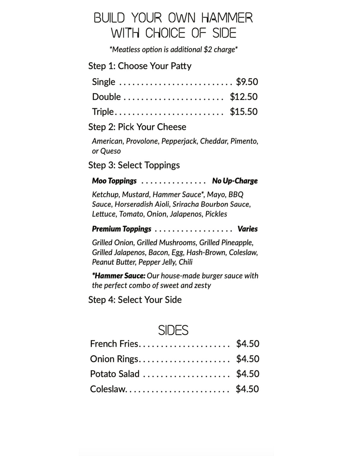 Menu – Hammered Cow